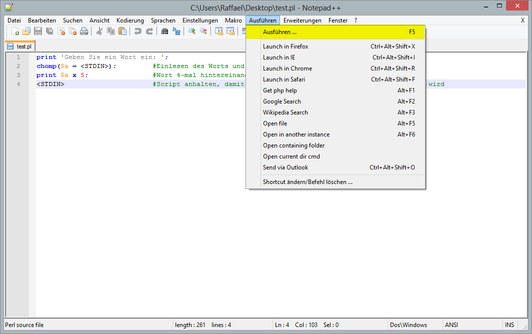 Notepad++ Script Ausführen